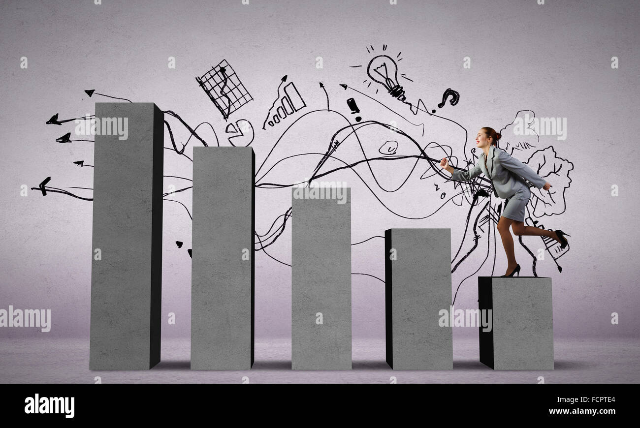 Young businesswoman stepping up on chart bar Stock Photo - Alamy