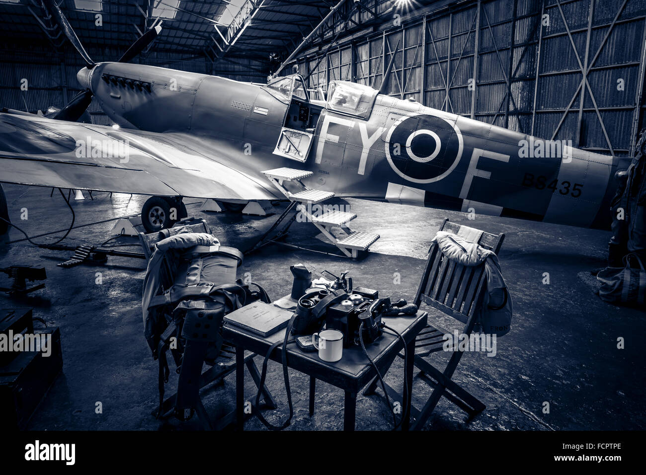 Pilots desk next to Spitfire Stock Photo - Alamy