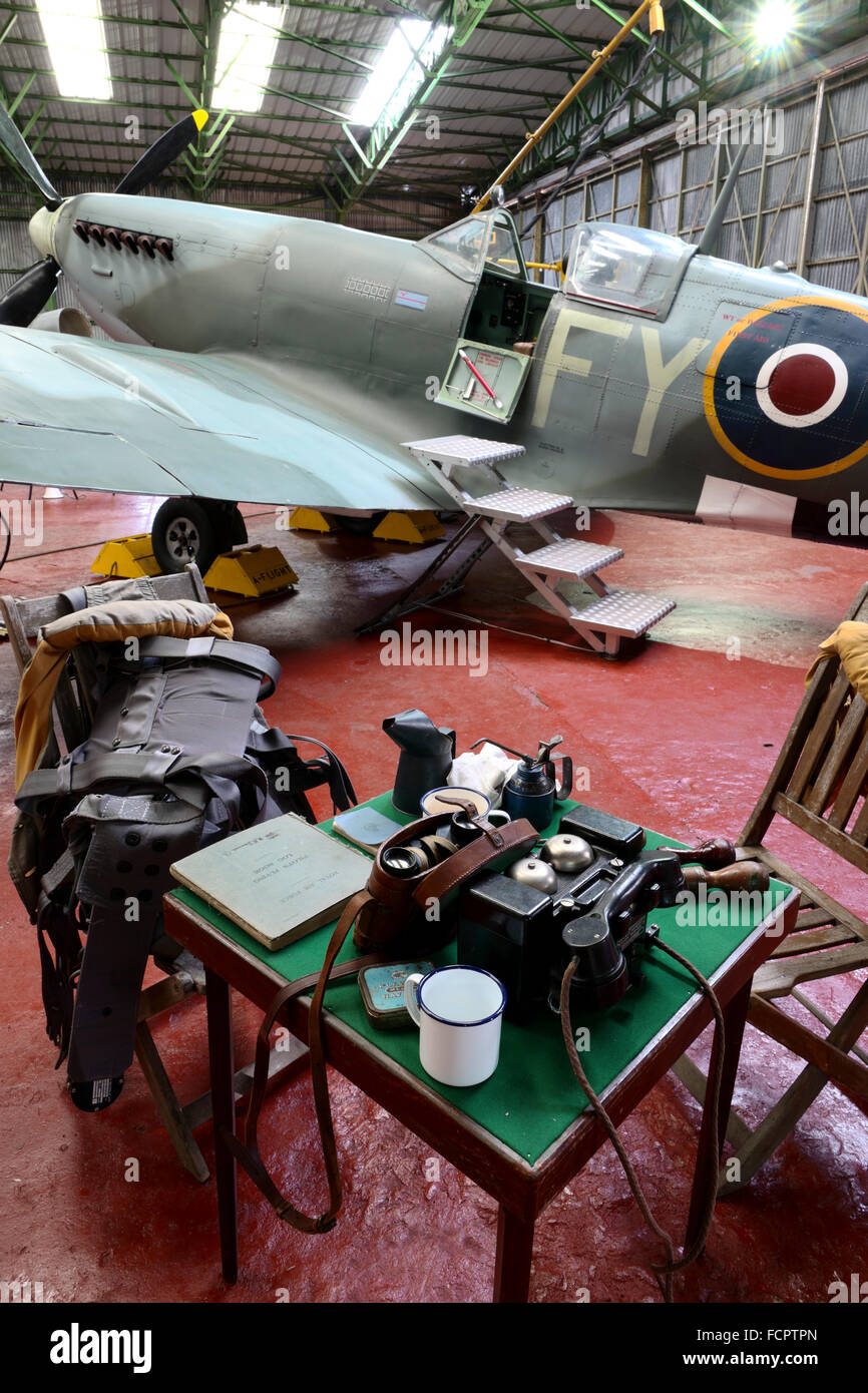 Pilots desk next to Spitfire Stock Photo - Alamy