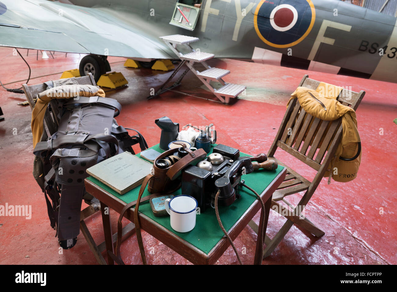 Pilots desk next to Spitfire Stock Photo - Alamy