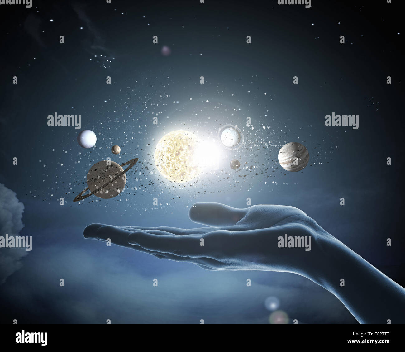 Close up of planet sun system in your hand Stock Photo - Alamy