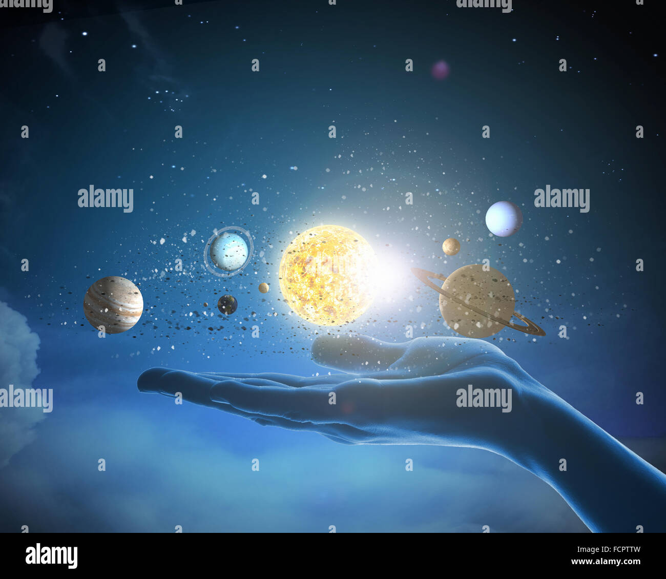 Close up of planet sun system in your hand Stock Photo - Alamy
