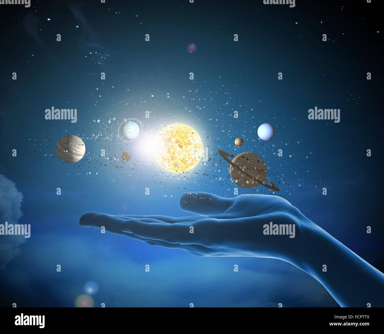 Close up of planet sun system in your hand Stock Photo - Alamy
