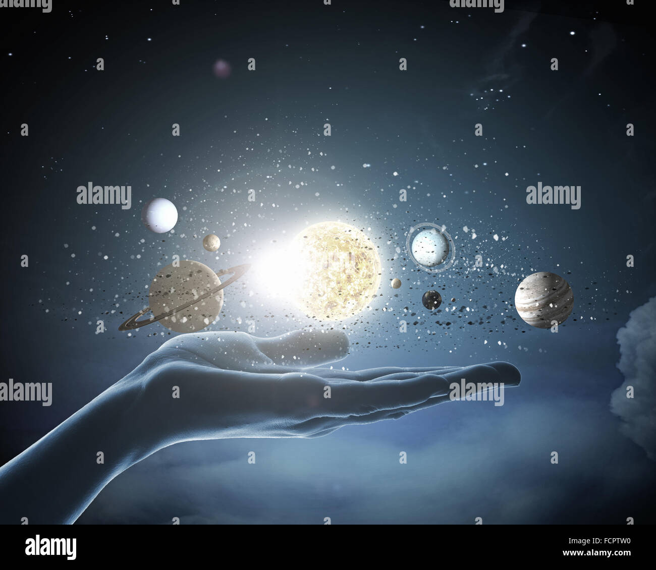 Close up of planet sun system in your hand Stock Photo - Alamy