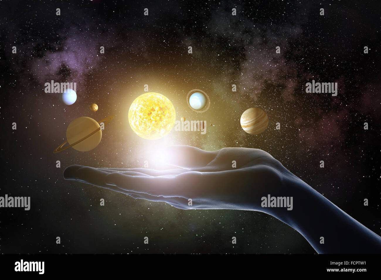 Close up of planet sun system in your hand Stock Photo - Alamy