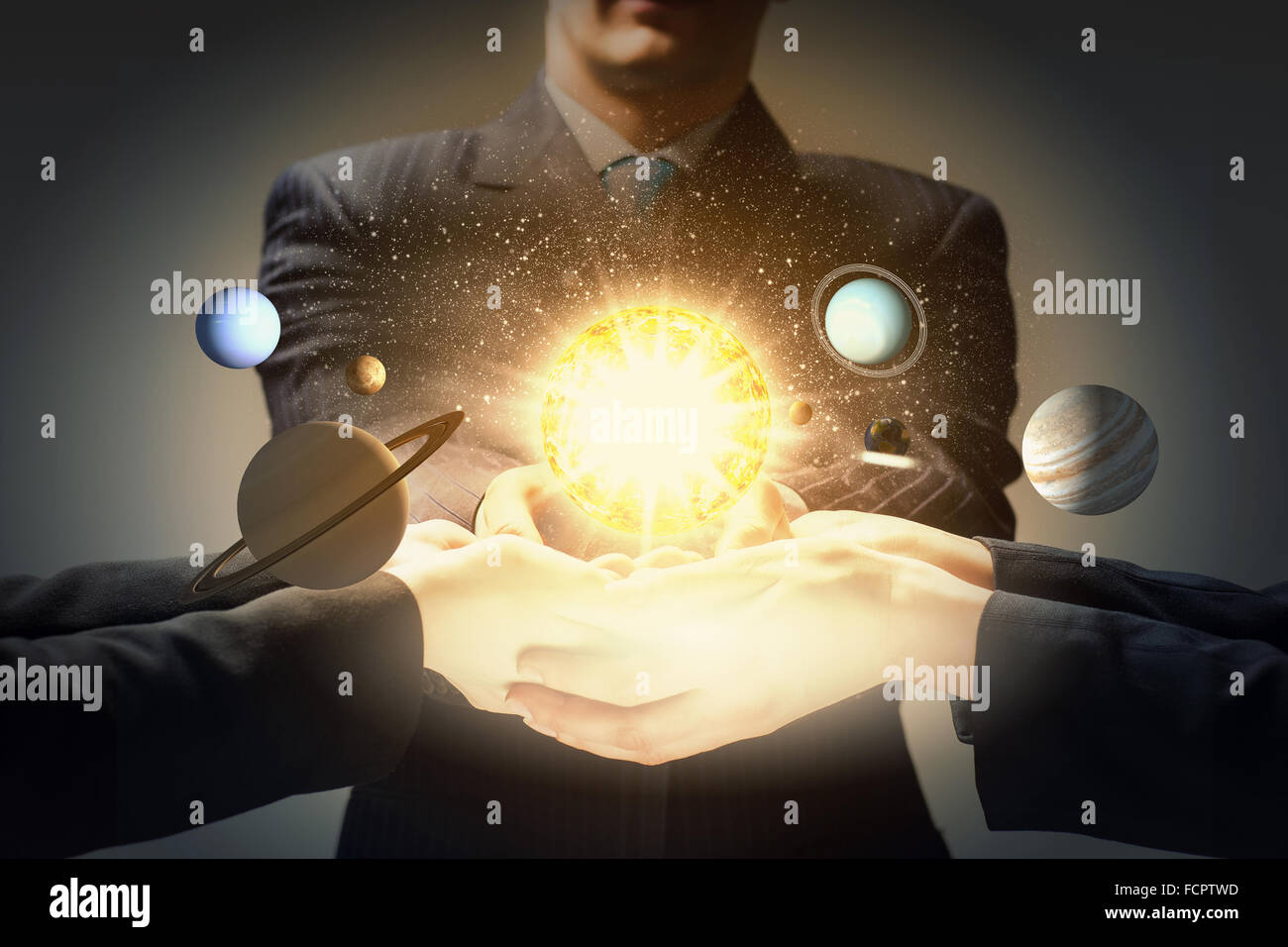 Close up of planet sun system in your hand Stock Photo - Alamy
