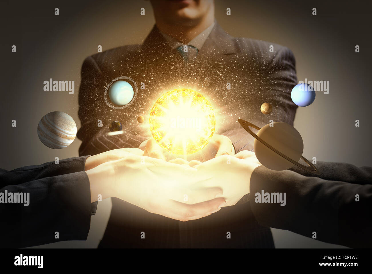 Close up of planet sun system in your hand Stock Photo - Alamy