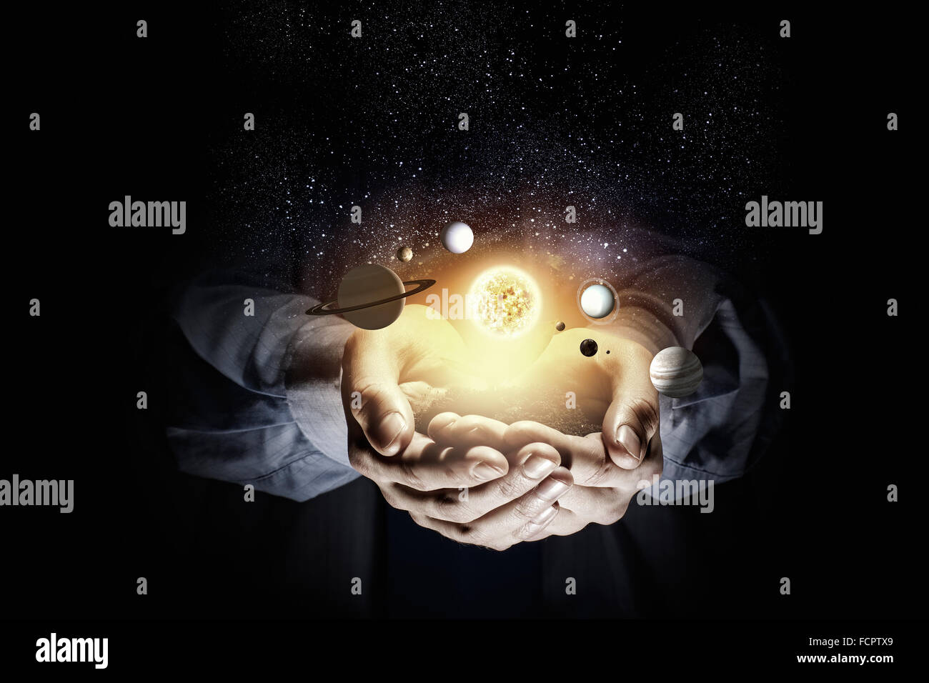 Close up of planet sun system in your hand Stock Photo - Alamy