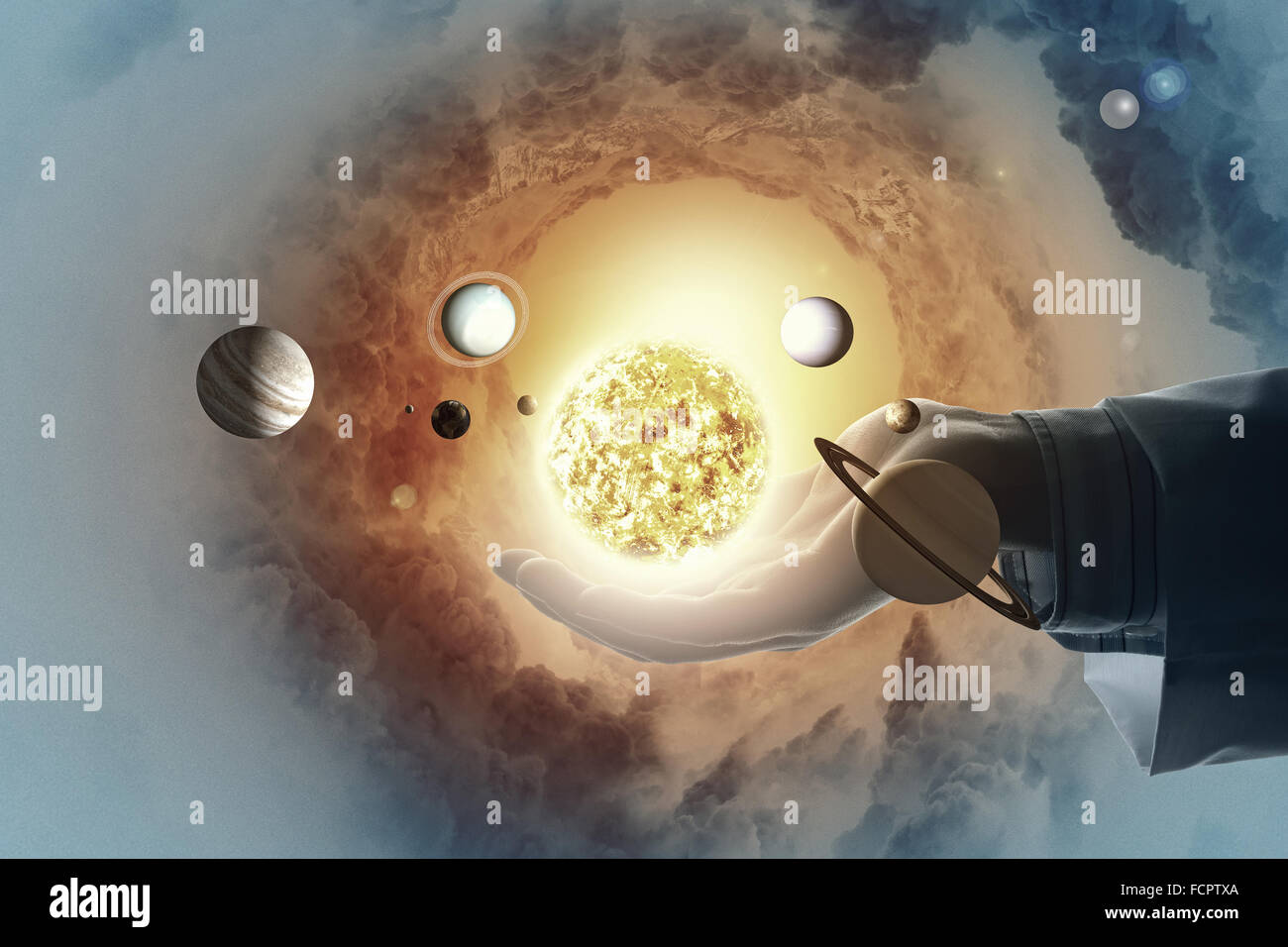 Close up of planet sun system in your hand Stock Photo - Alamy