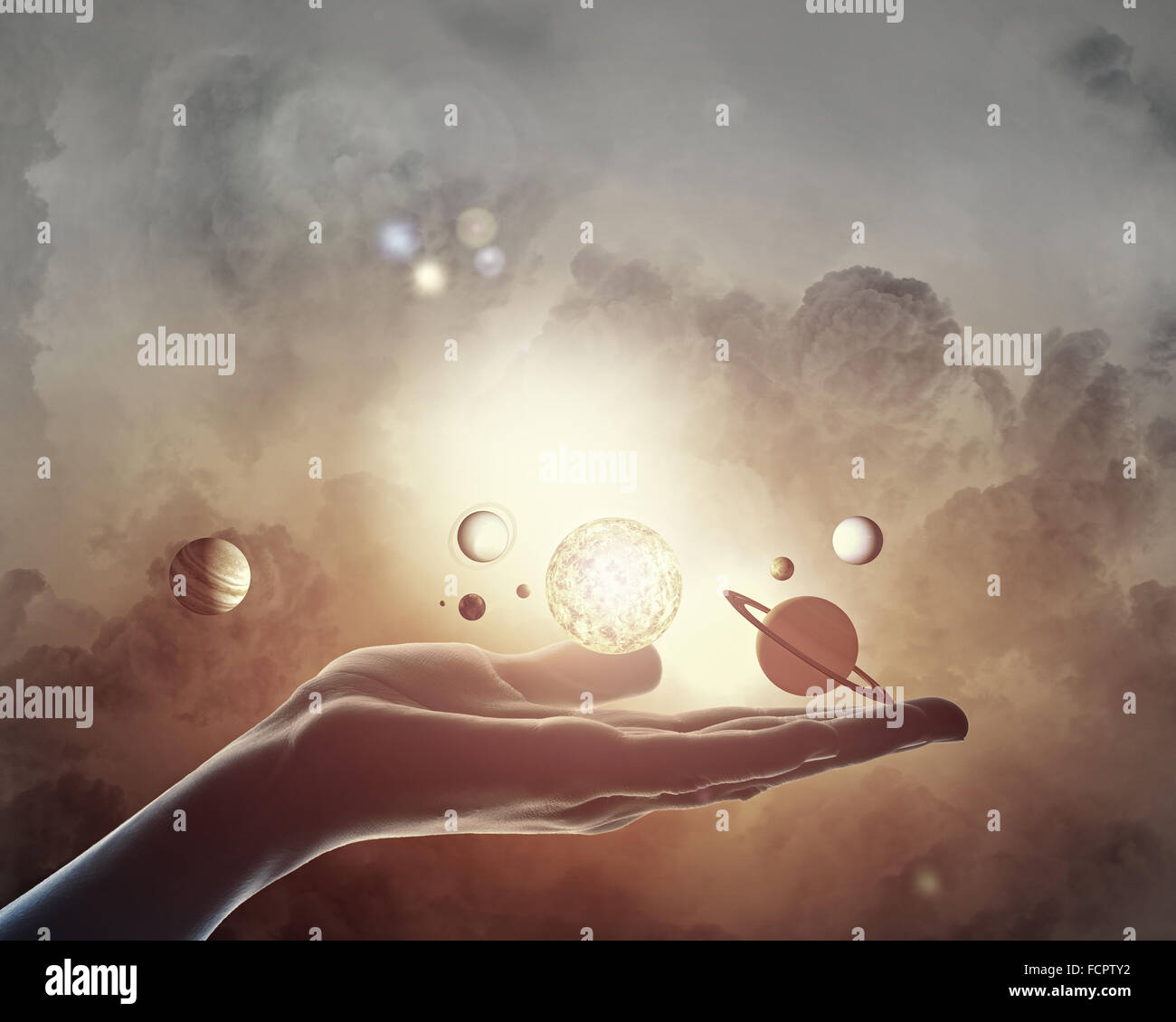 Close up of planet sun system in your hand Stock Photo - Alamy