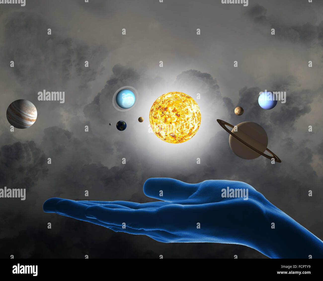 Close up of planet sun system in your hand Stock Photo - Alamy