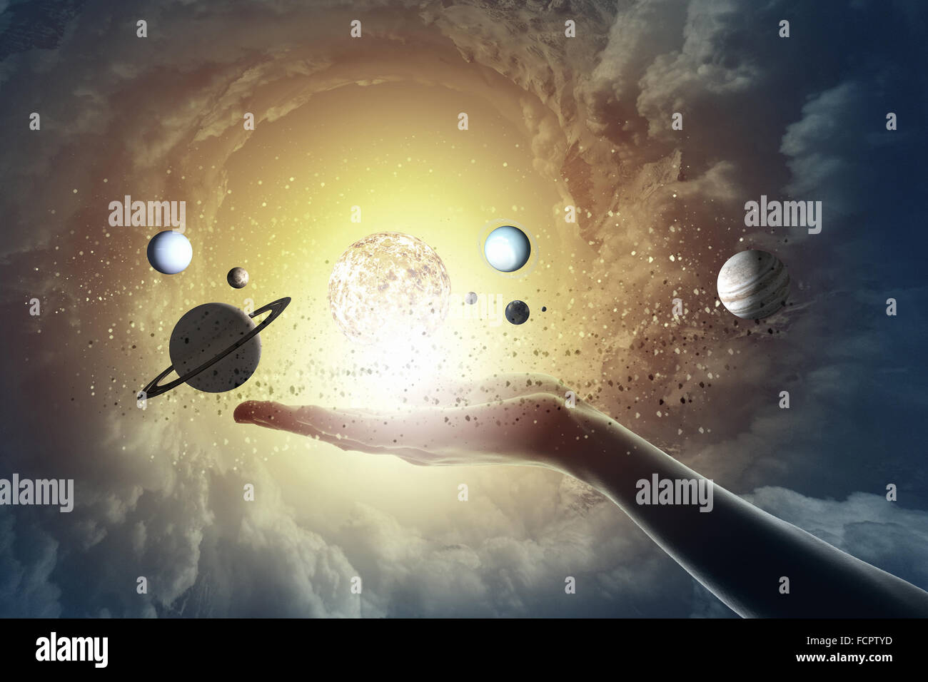 Close up of planet sun system in your hand Stock Photo - Alamy