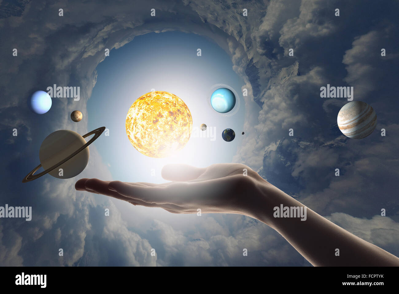 Close up of planet sun system in your hand Stock Photo - Alamy