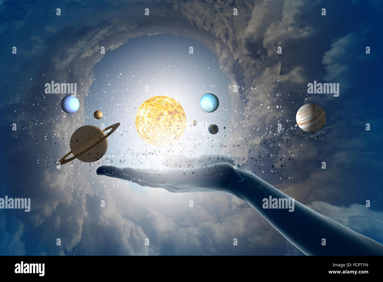 Close up of planet sun system in your hand Stock Photo - Alamy
