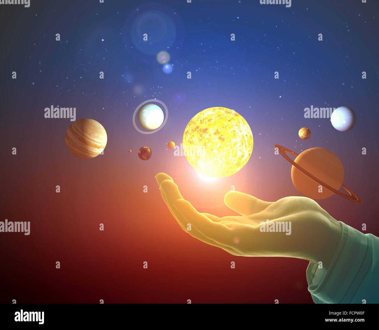 Close up of planet sun system in your hand Stock Photo - Alamy
