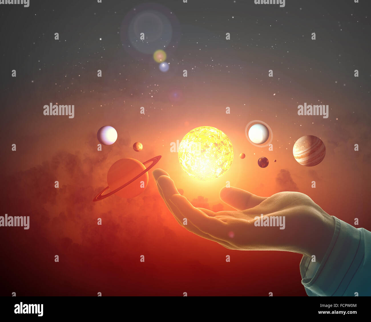 Close up of planet sun system in your hand Stock Photo - Alamy