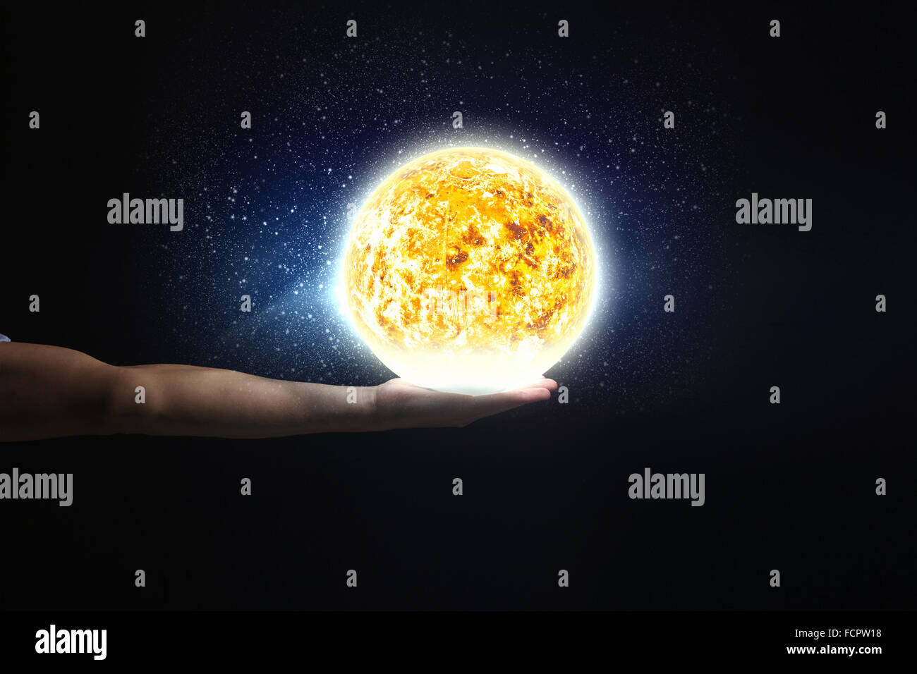 Close up of planet sun system in your hand Stock Photo - Alamy