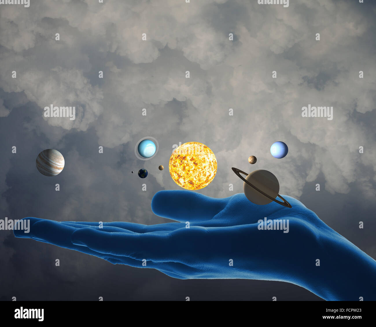 Close up of planet sun system in your hand Stock Photo - Alamy