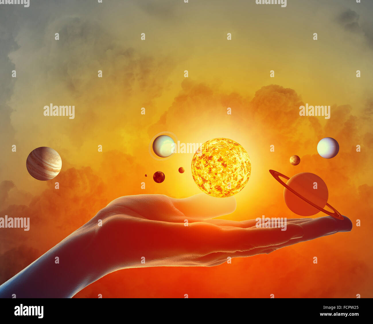 Close up of planet sun system in your hand Stock Photo - Alamy