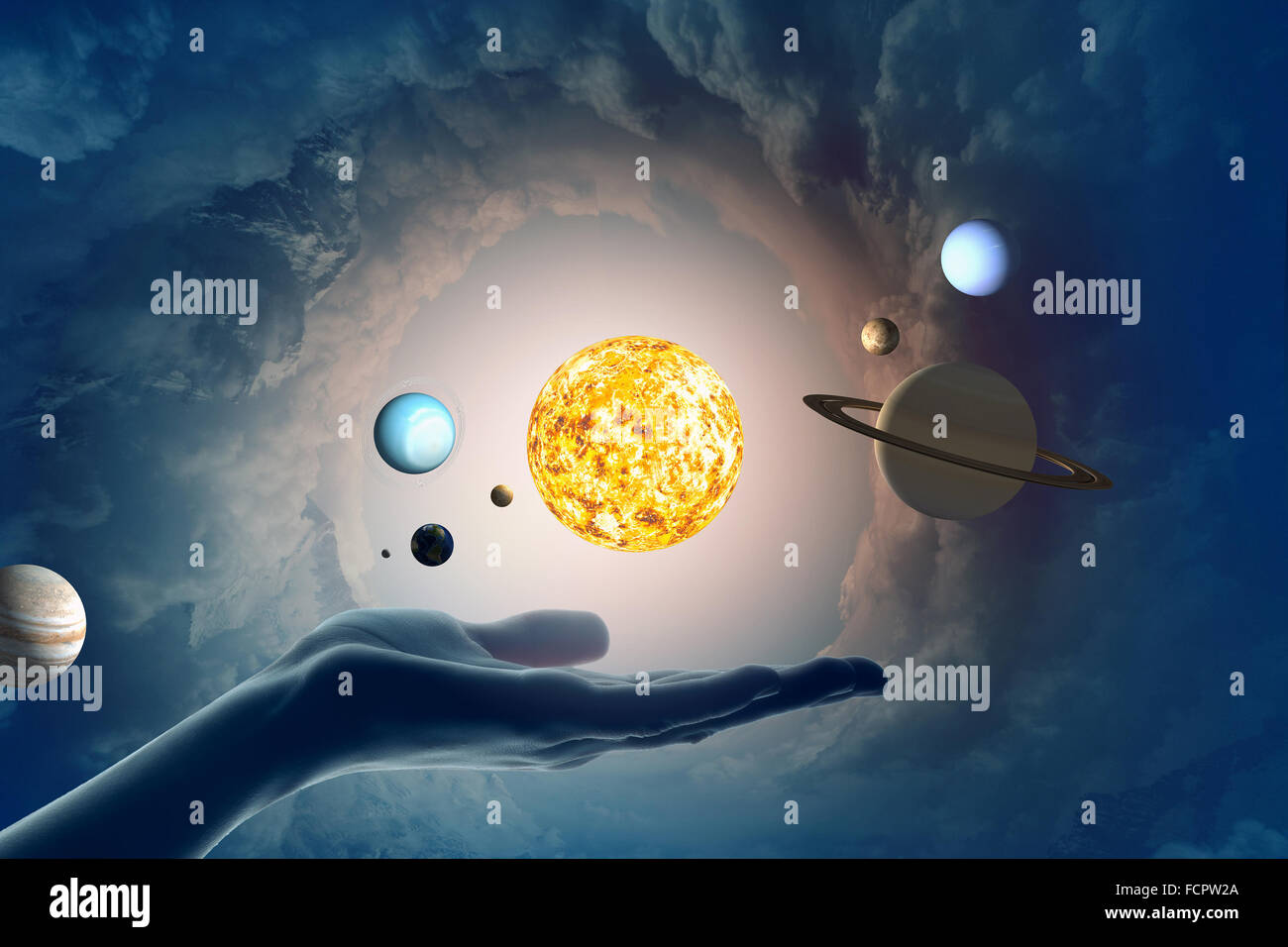 Close up of planet sun system in your hand Stock Photo - Alamy