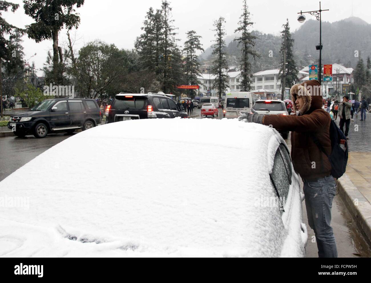 Hanoi. 24th Jan, 2016. Photo taken on Jan. 24, 2016 shows snow covering ...
