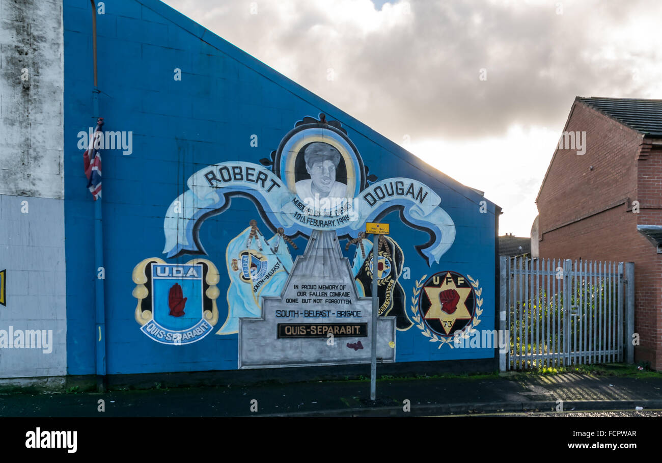 UDA UFF mural in memory of deceased member Robert Dougan in Belfast ...