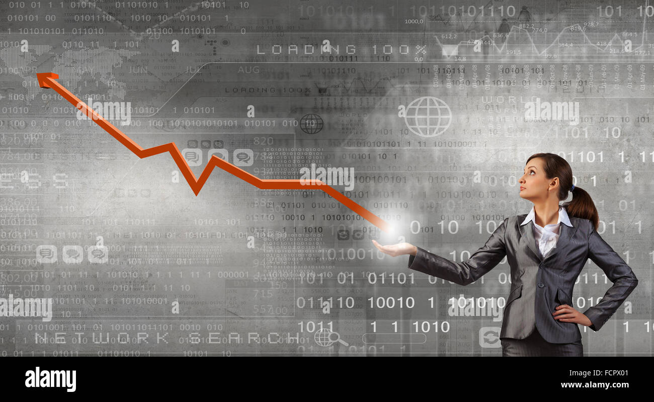Businesswoman carrying big increasing graph. Growth concept Stock Photo ...