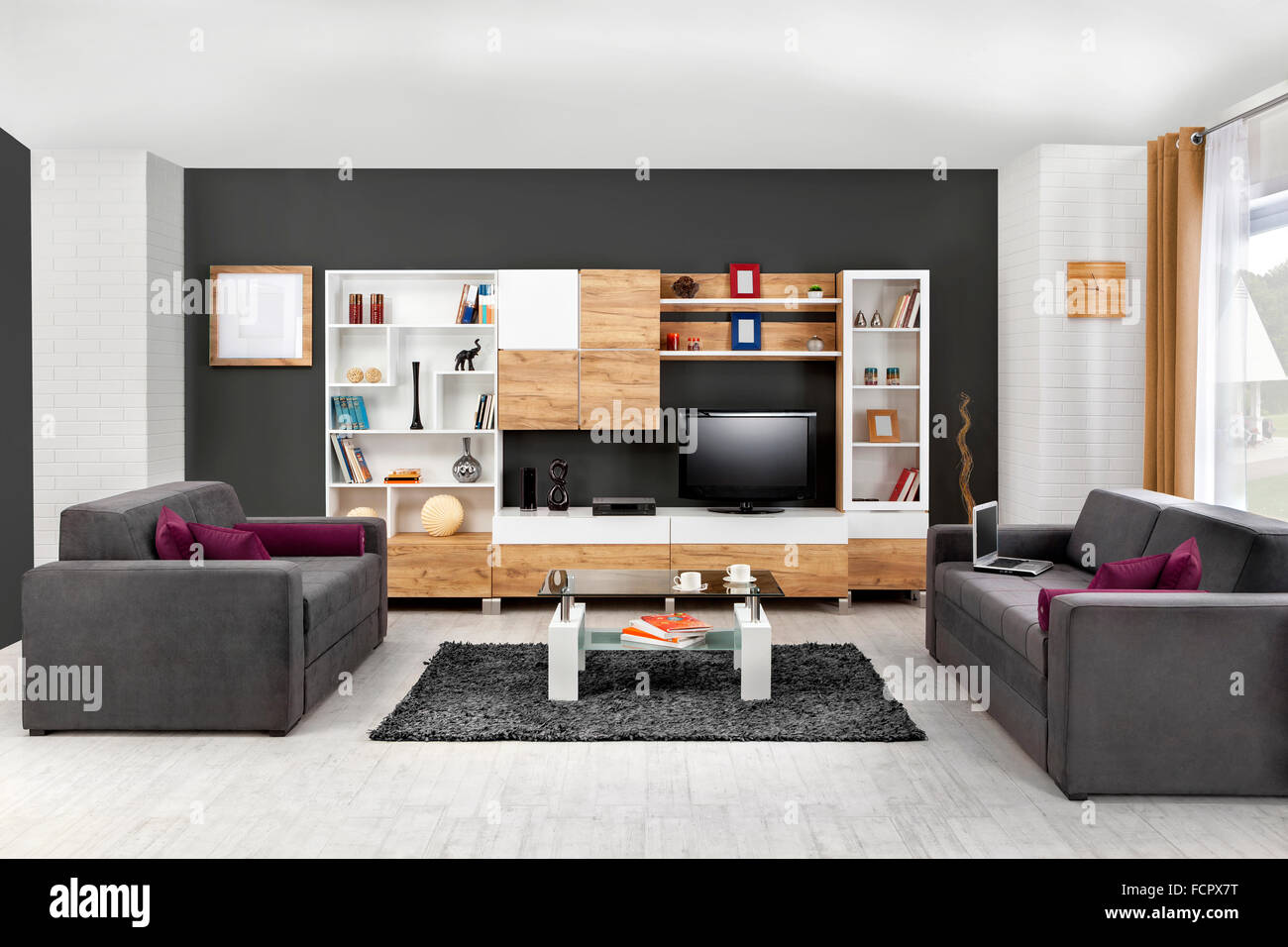 Interior of a modern living room in color Stock Photo - Alamy