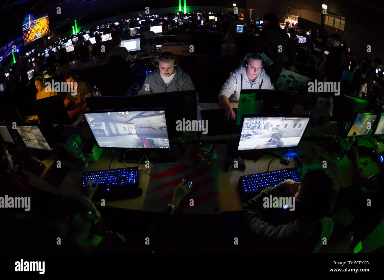 Computer game players are playing the first person shooter ...