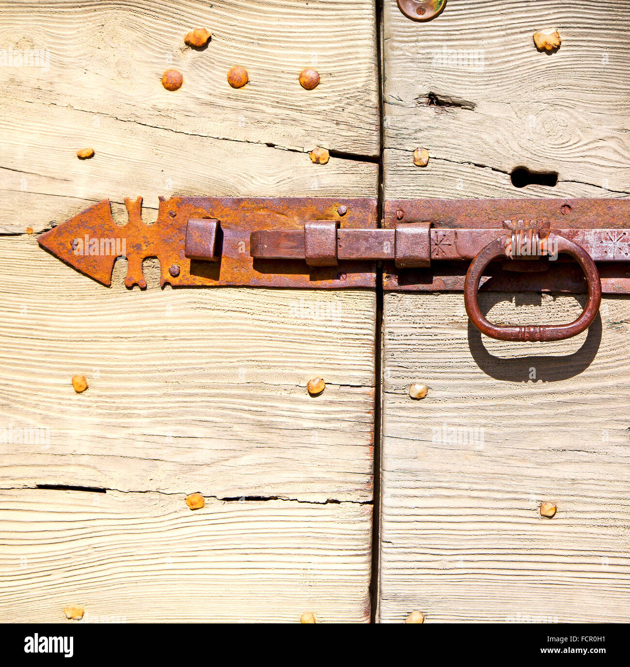 europe old in italy antique close brown door and rusty lock closeup ...