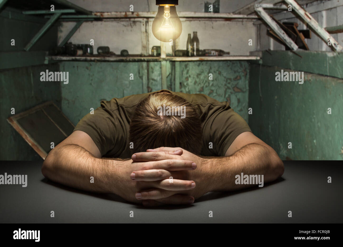 Man sleeping on the table Stock Photo - Alamy