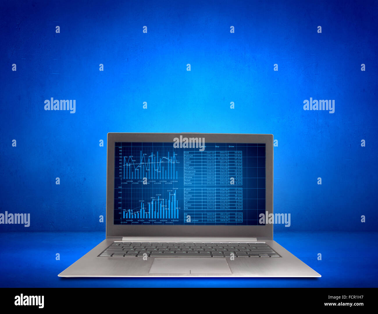 Laptop with graphs and diagrams on screen Stock Photo - Alamy