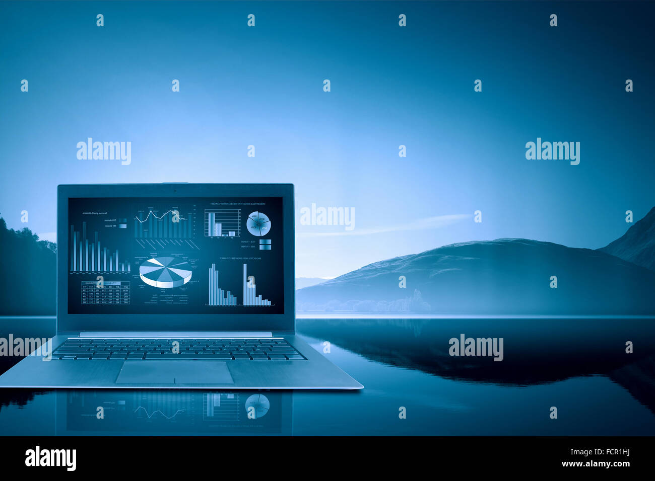 Laptop with graphs and diagrams on screen Stock Photo - Alamy