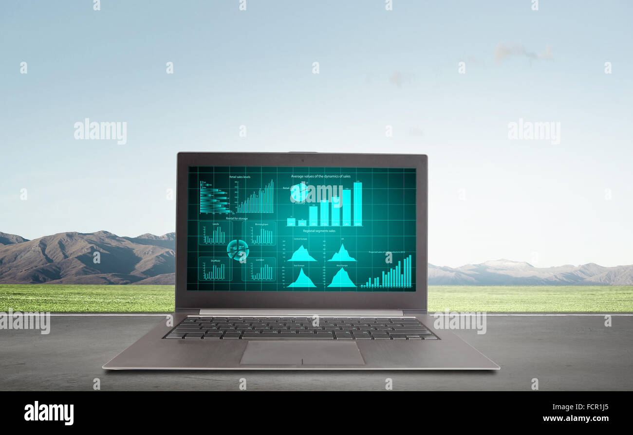 Laptop with graphs and diagrams on screen Stock Photo - Alamy