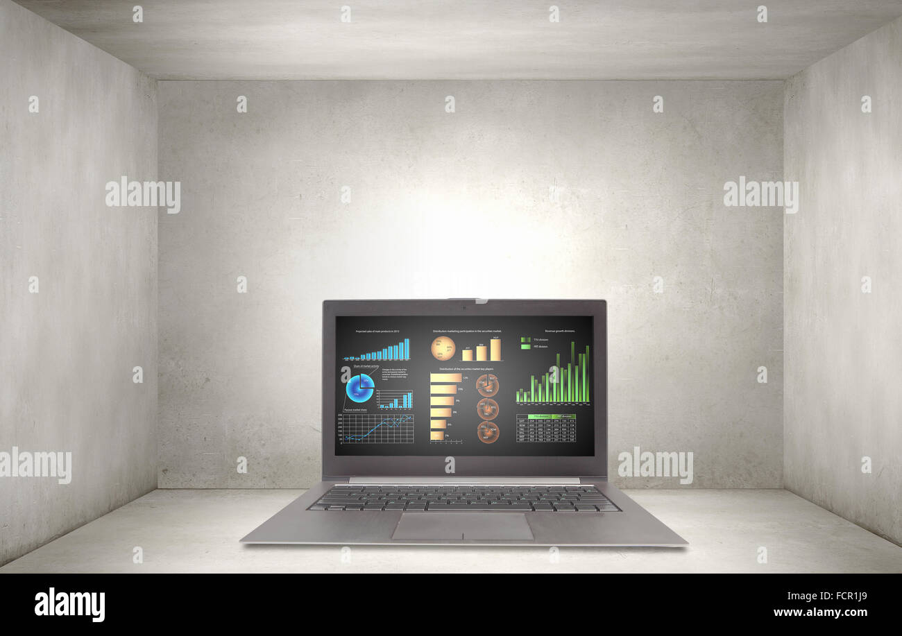 Laptop with graphs and diagrams on screen Stock Photo - Alamy