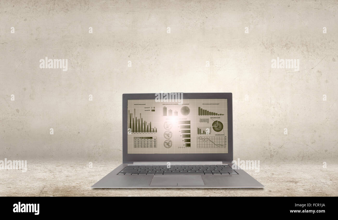 Laptop with graphs and diagrams on screen Stock Photo - Alamy