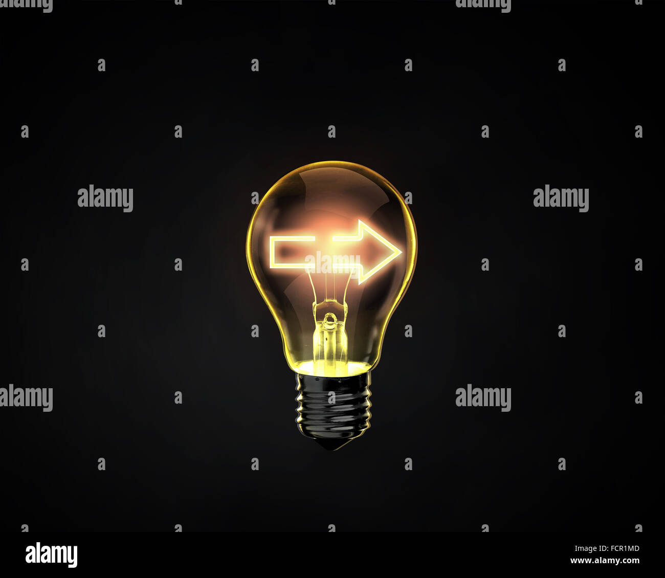 Light bulb with arrow inside on dark background Stock Photo - Alamy