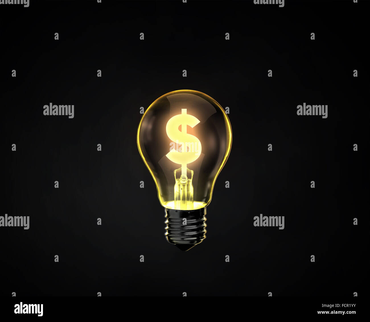 Light bulb with dollar sign inside on dark background Stock Photo - Alamy