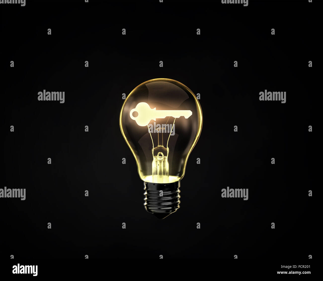 Light bulb with key inside on dark background Stock Photo - Alamy