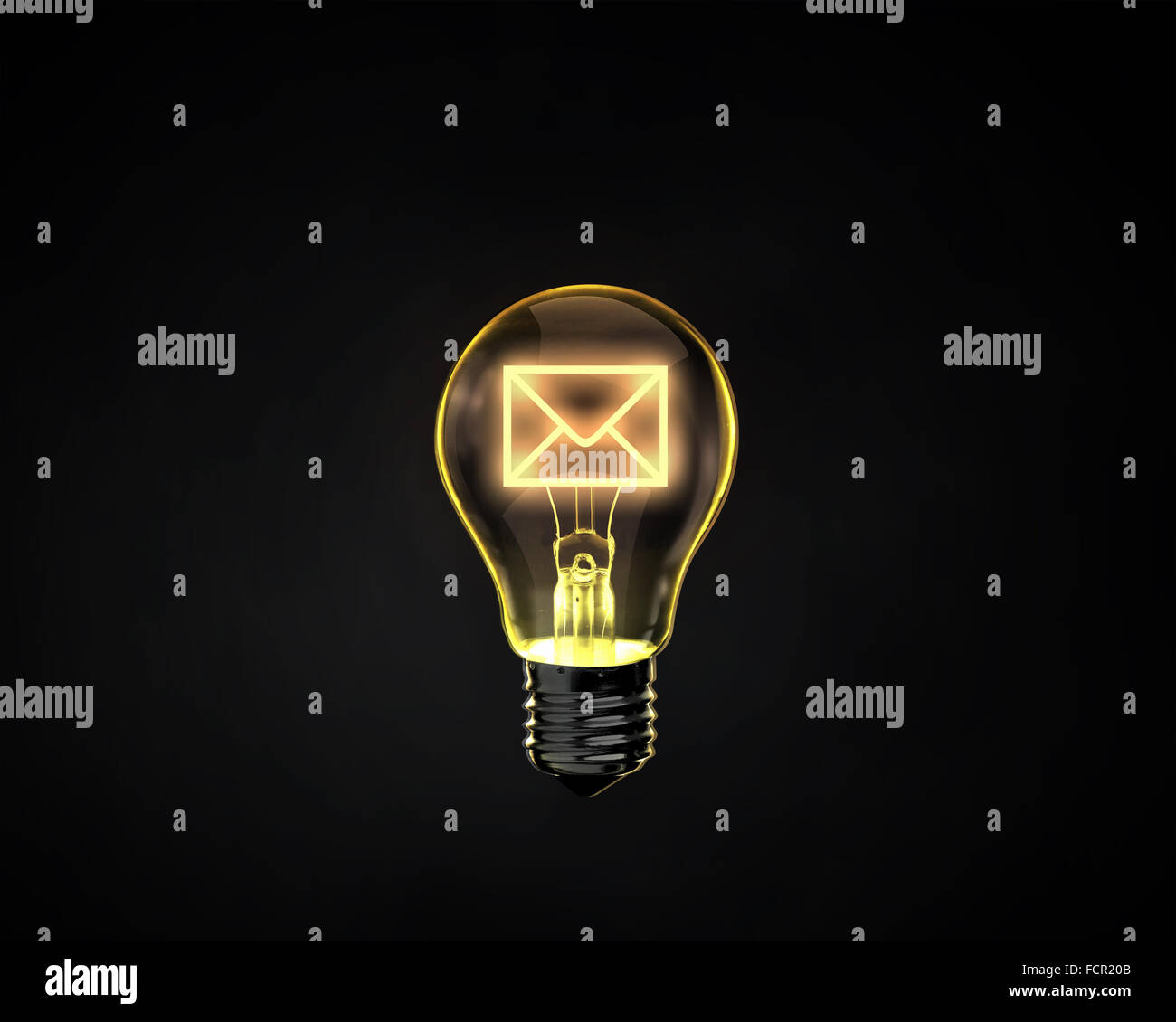 Light bulb with mail sign on dark background Stock Photo - Alamy