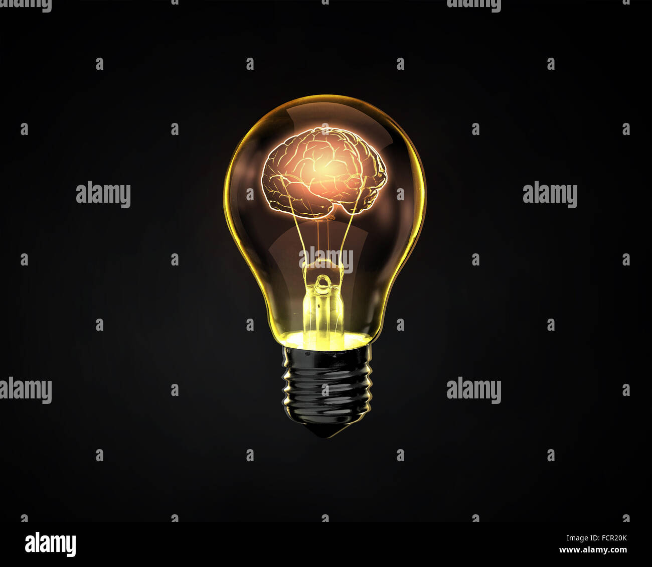 Light bulb with human brain inside on dark background Stock Photo - Alamy