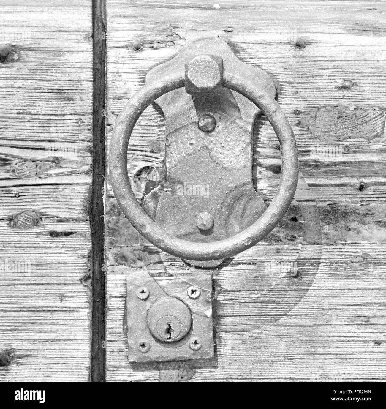 europe old in italy antique close brown door and rusty lock closeup ...