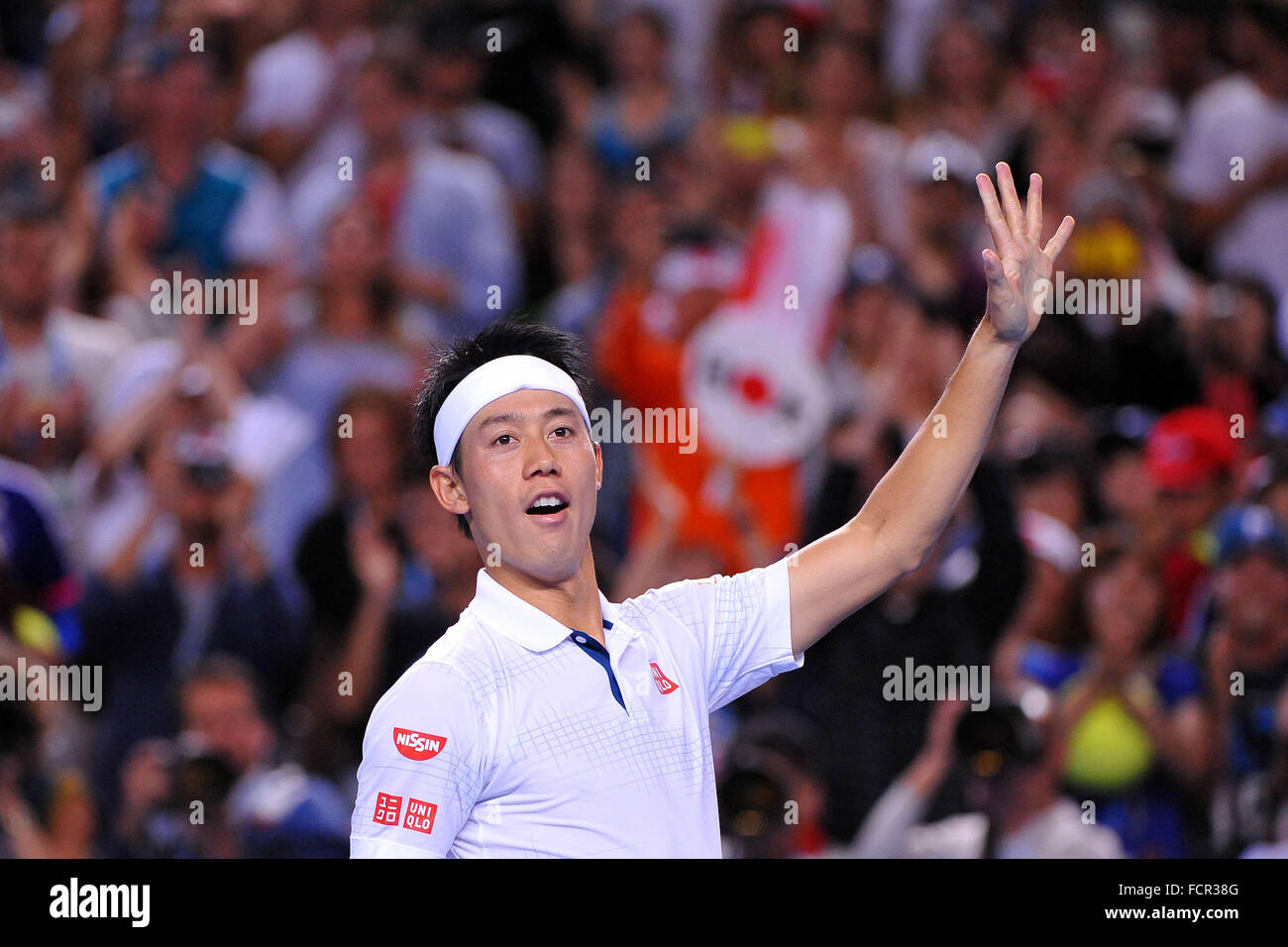 Melbourne Park, Melbourne, Australia. 24th Jan, 2016. Kei Nishikori ...