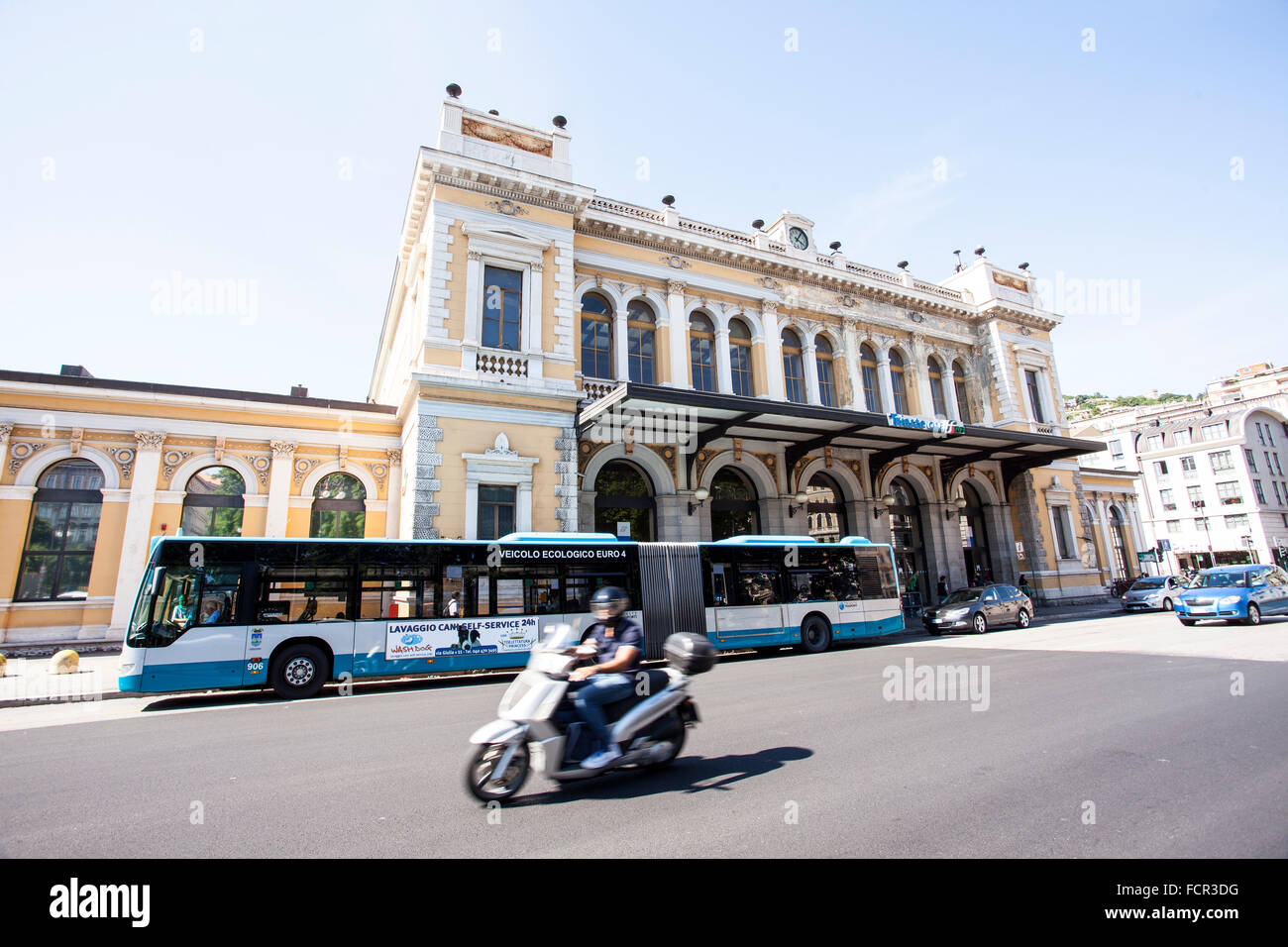 The beautiful building of the railway station in Trieste,the station is ...
