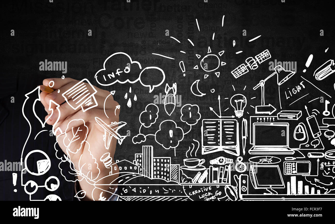 Close up of man hand drawing success strategy plan Stock Photo - Alamy