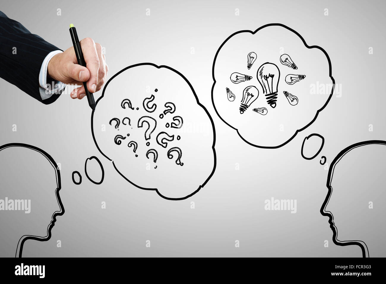 Close up of hand drawing dialogue between two on blackboard Stock Photo ...