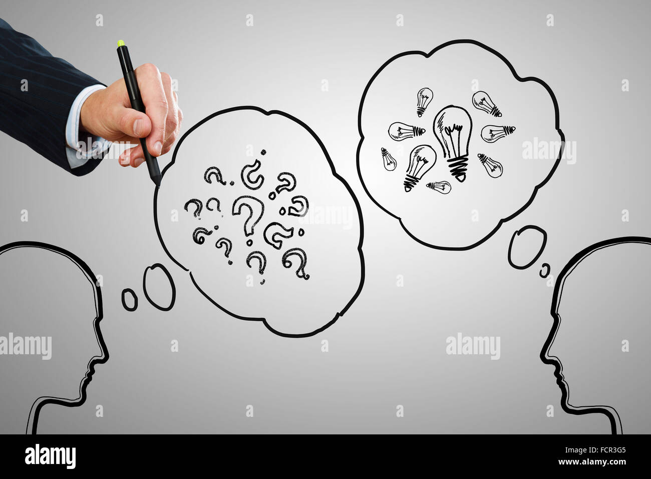 Close up of hand drawing dialogue between two on blackboard Stock Photo ...