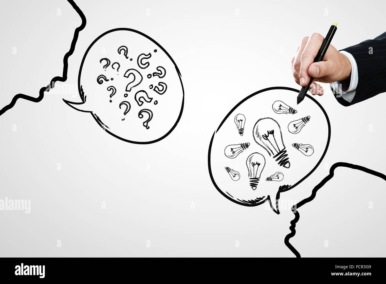 Close up of hand drawing dialogue between two on blackboard Stock Photo ...