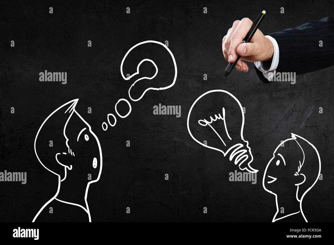 Close up of hand drawing dialogue between two on blackboard Stock Photo ...