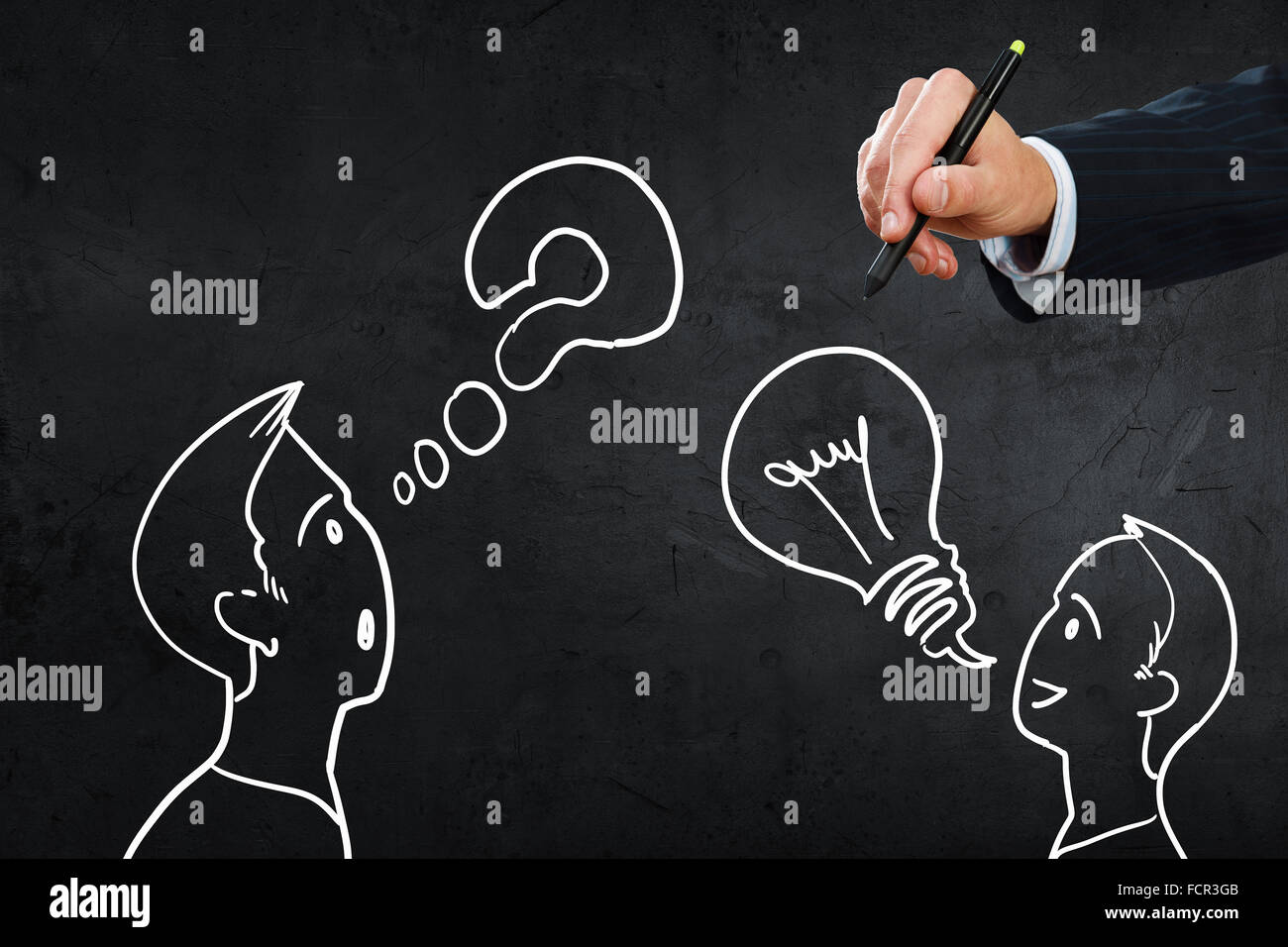 Close up of hand drawing dialogue between two on blackboard Stock Photo ...